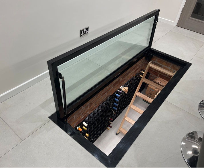Hinged Glass Wine Cellar Door - Custom Walk-On Glass Floor Hatch for B ...